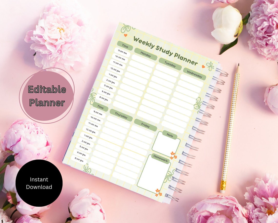 Green Cute Playful Doodle Weekly Study Planner, Weekly Study Planner ...