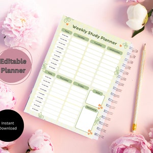 Green Cute Playful Doodle Weekly Study Planner, Weekly Study Planner ...