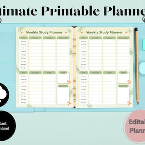 Green Cute Playful Doodle Weekly Study Planner, Weekly Study Planner ...