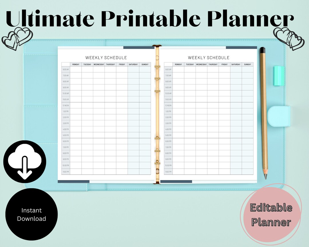 Blue and White Weekly Schedule Planner Document, Weekly Planner ...