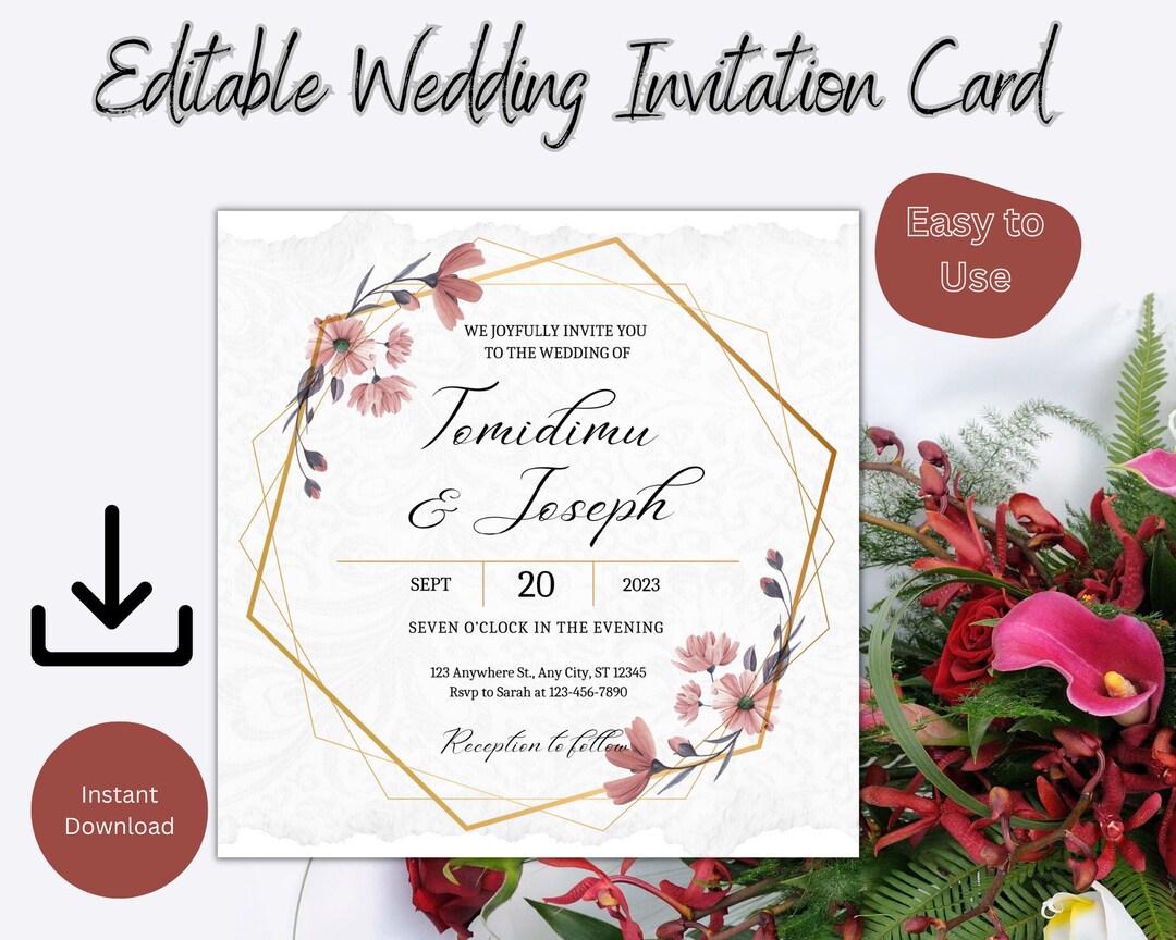 Rustic Floral Wedding Invitation Card, Rustic Floral Wedding Invitation ...
