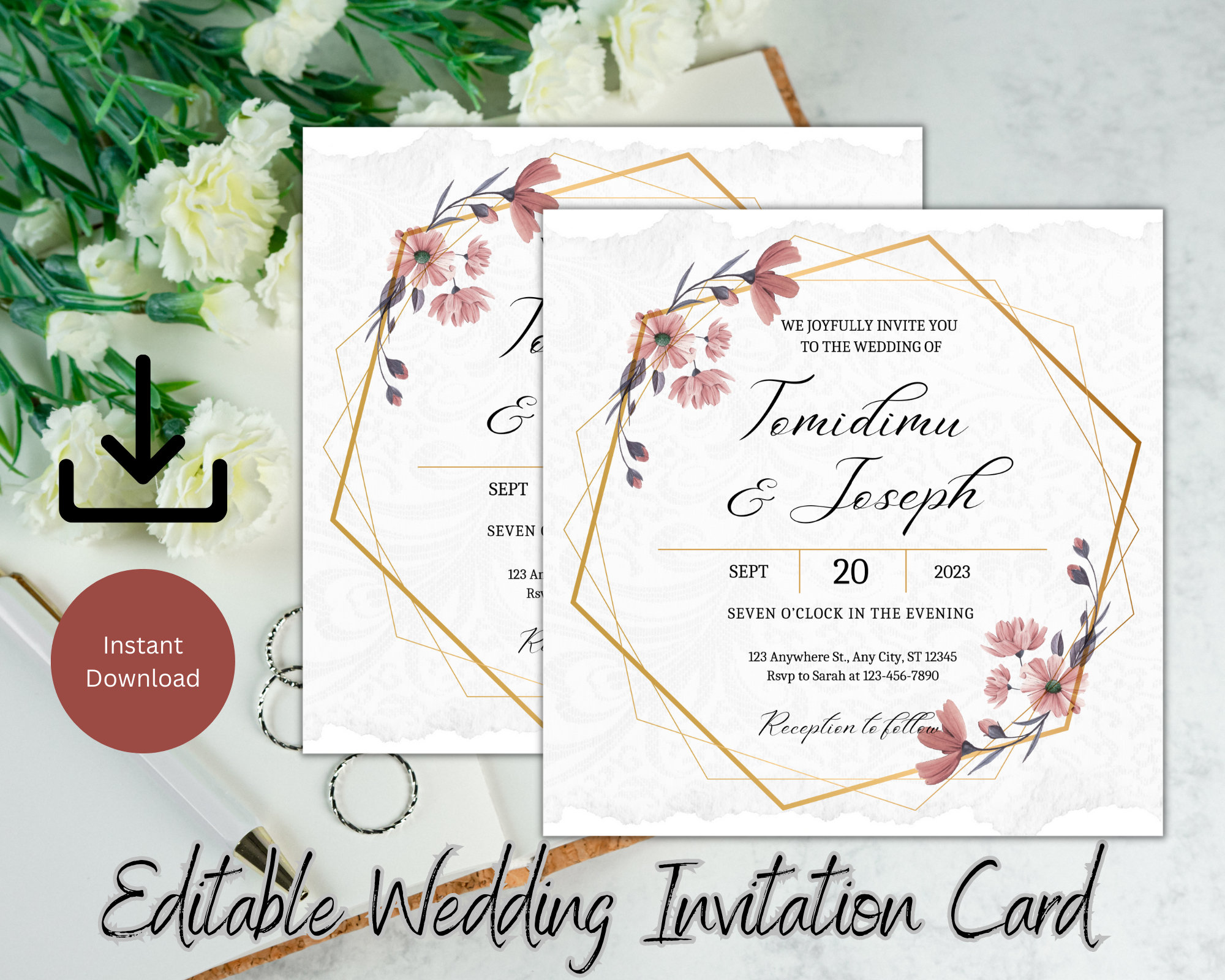 Rustic Floral Wedding Invitation Card, Rustic Floral Wedding Invitation ...