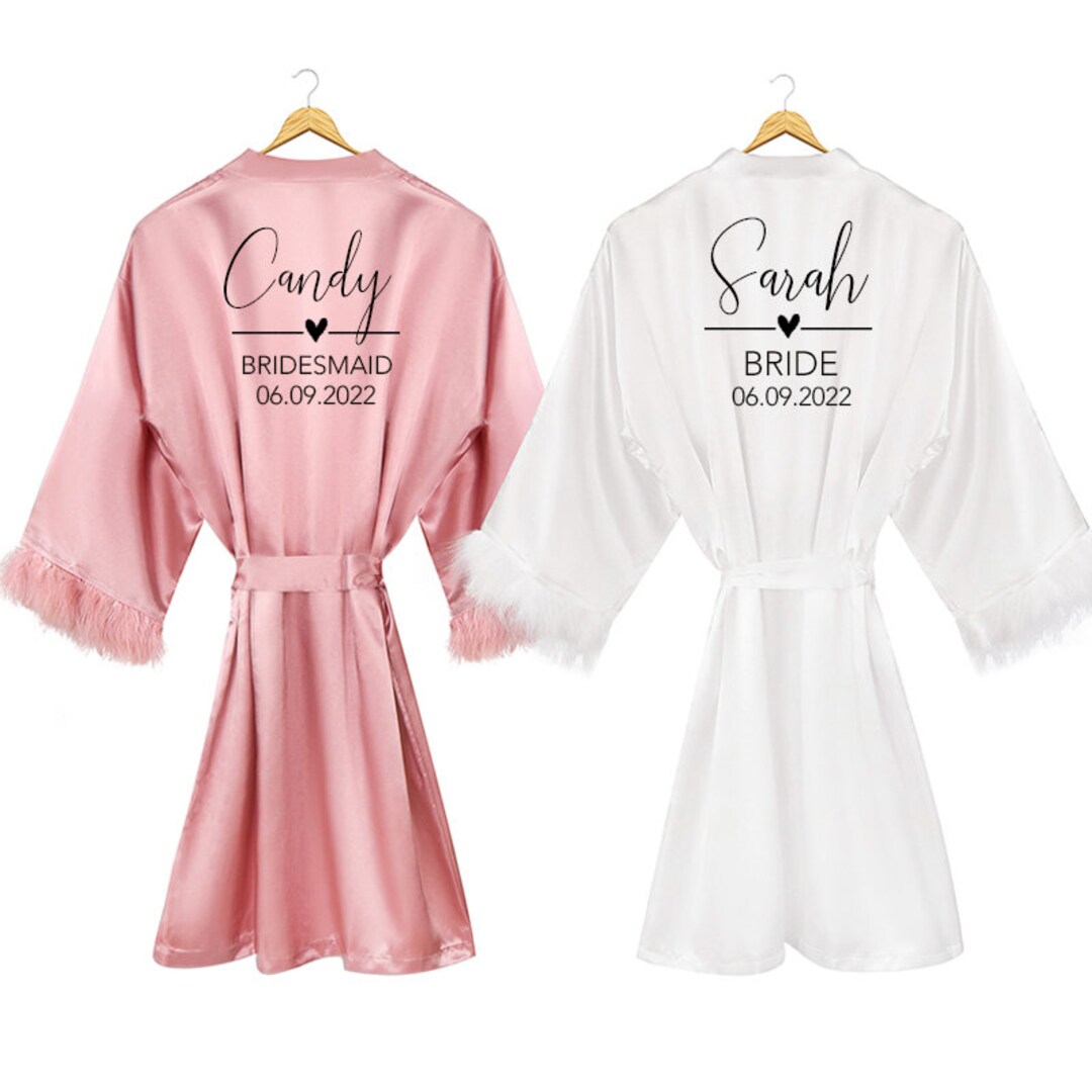 Personalized Feathered Bride Robes Custom Name Feather Satin Bathrobe ...