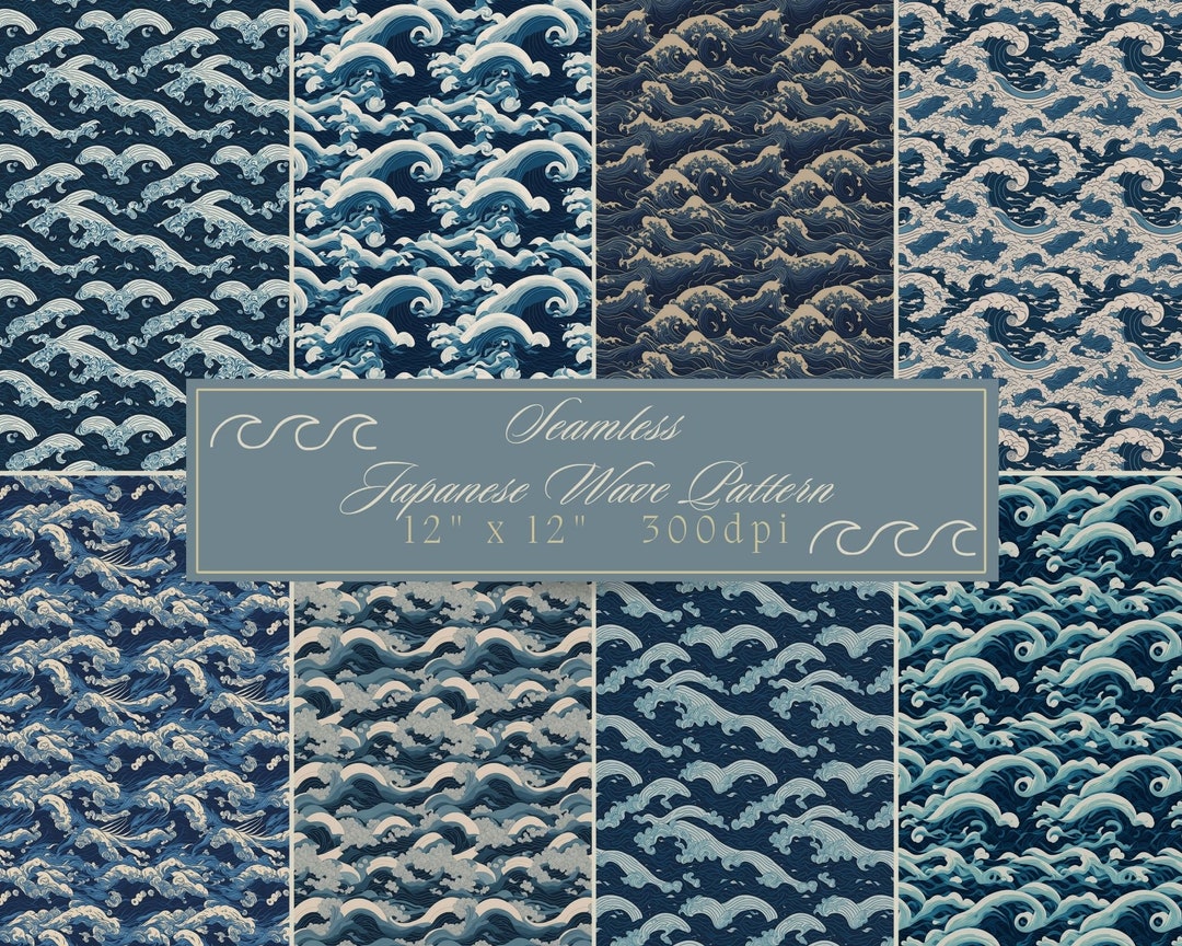 Seamless Japanese Wave Patterns - Seamless Digital Paper - Ocean Wave ...