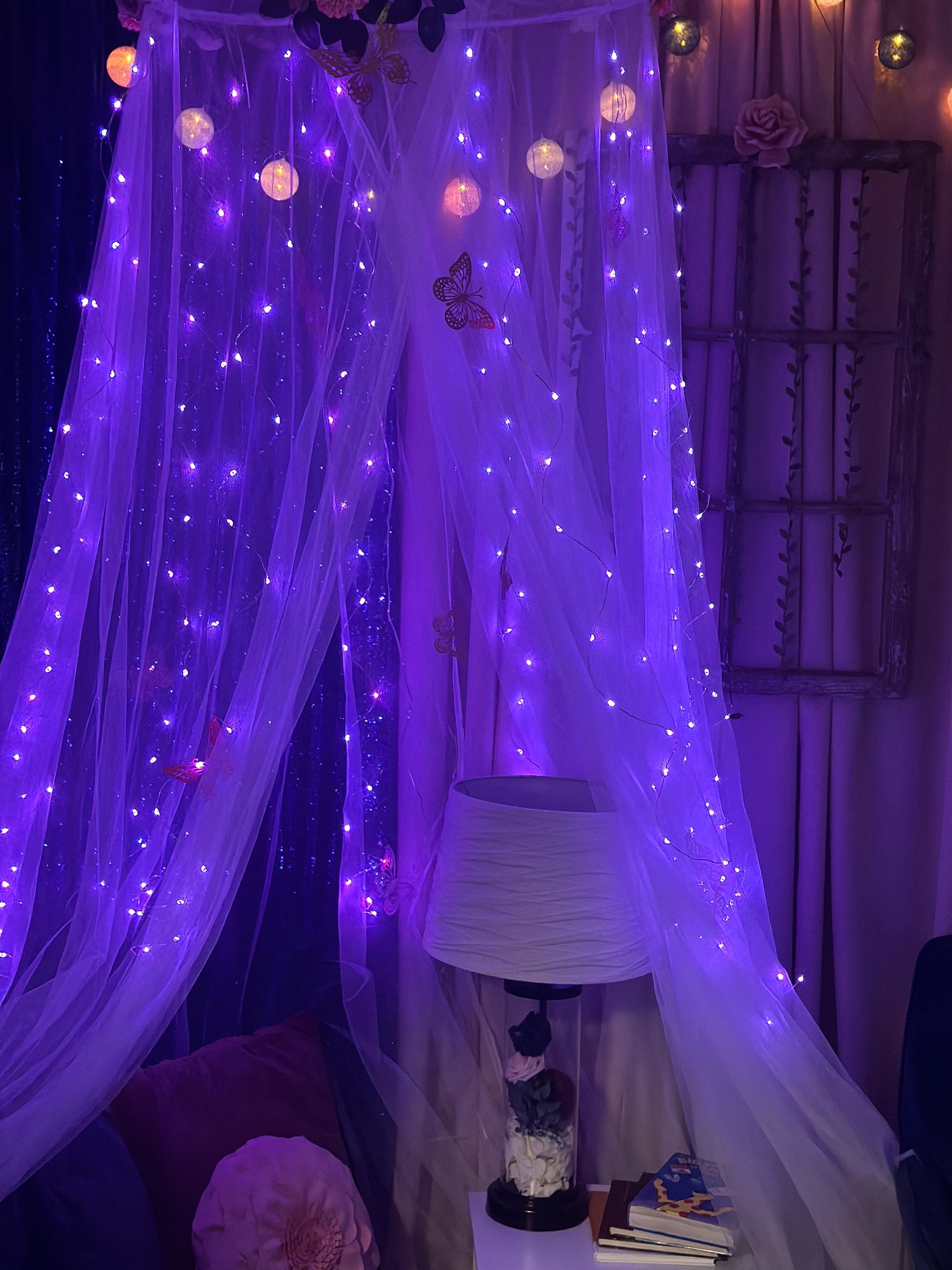 Flower Canopy With Fairy Lights remote Included and Butterfly Accents ...
