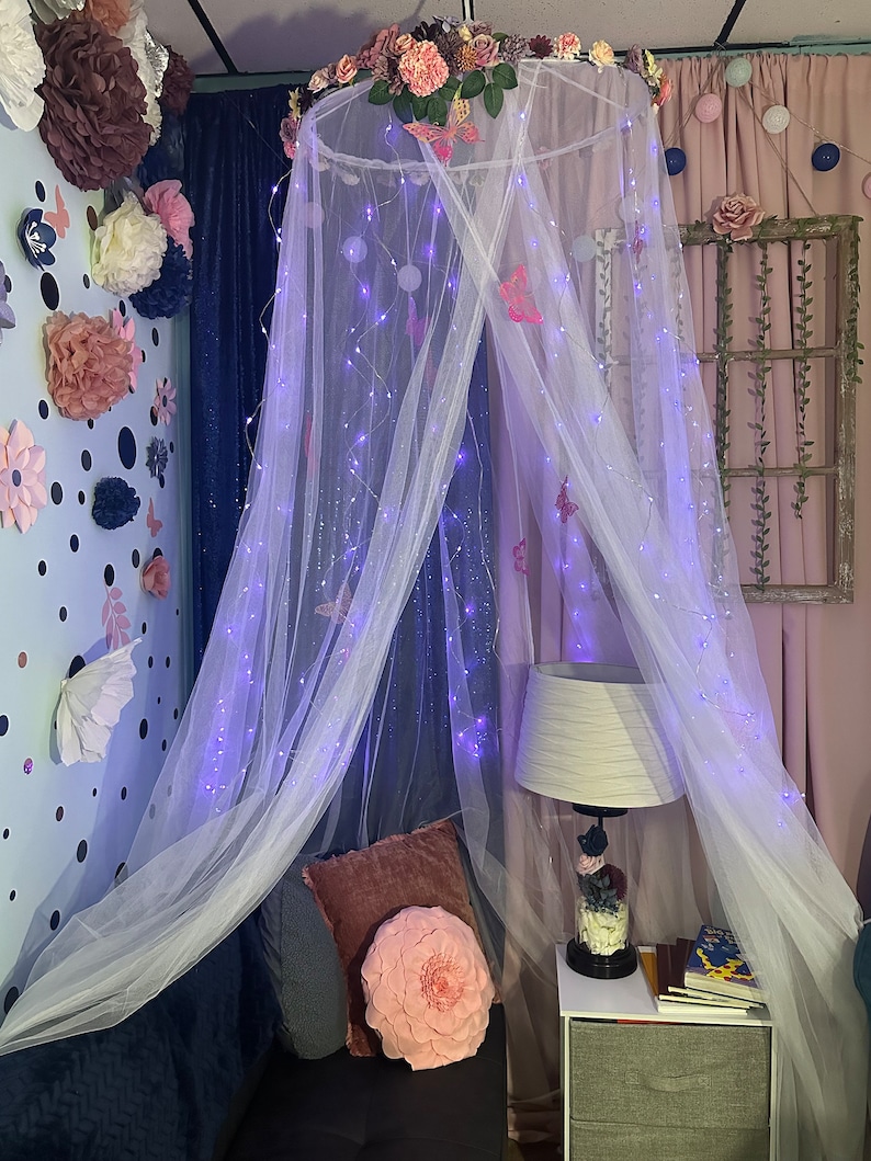 Flower Canopy With Fairy Lights (remote Included) and Butterfly Accents ...