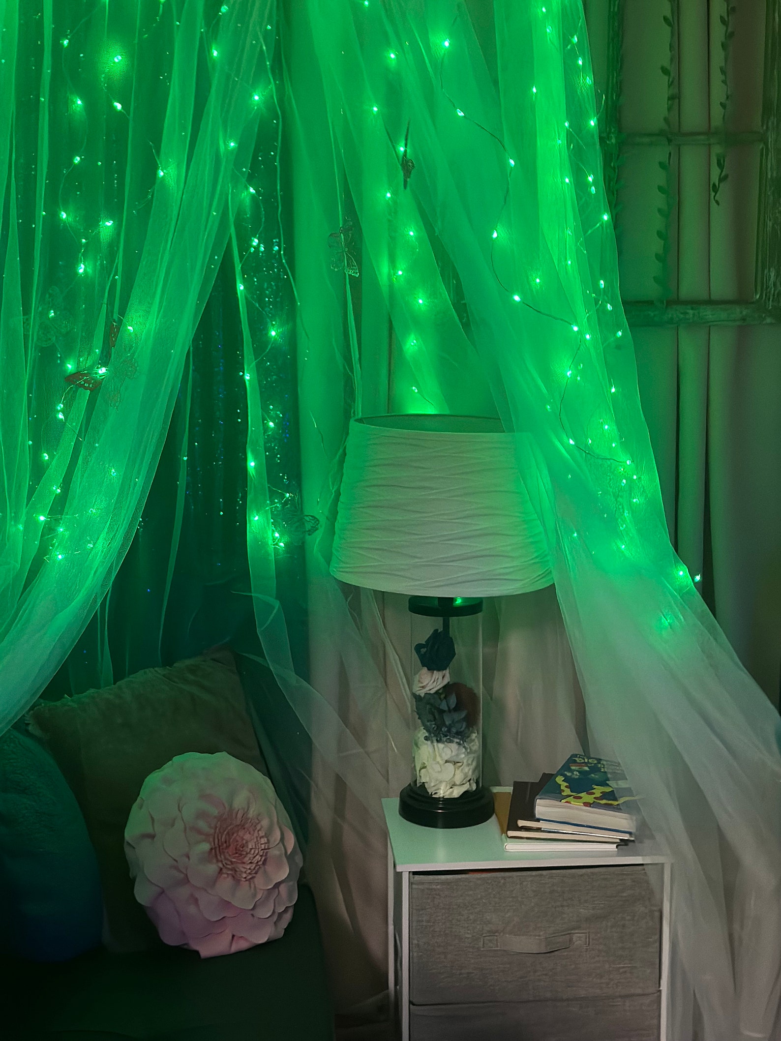 Flower Canopy With Fairy Lights (remote Included) and Butterfly Accents ...