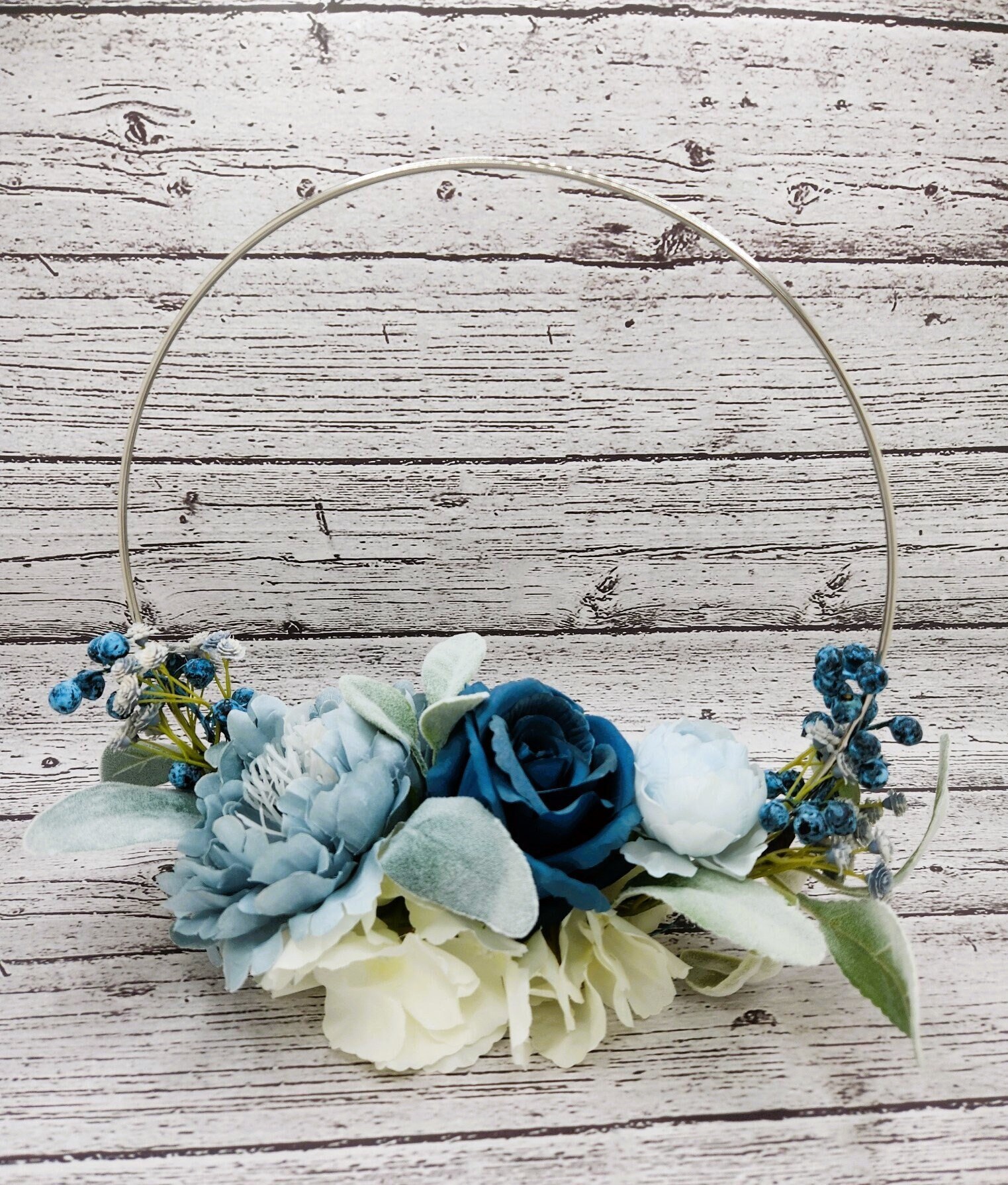 Hoop Flower Arrangements Centerpiece for Table Blue Floral Arrangement ...