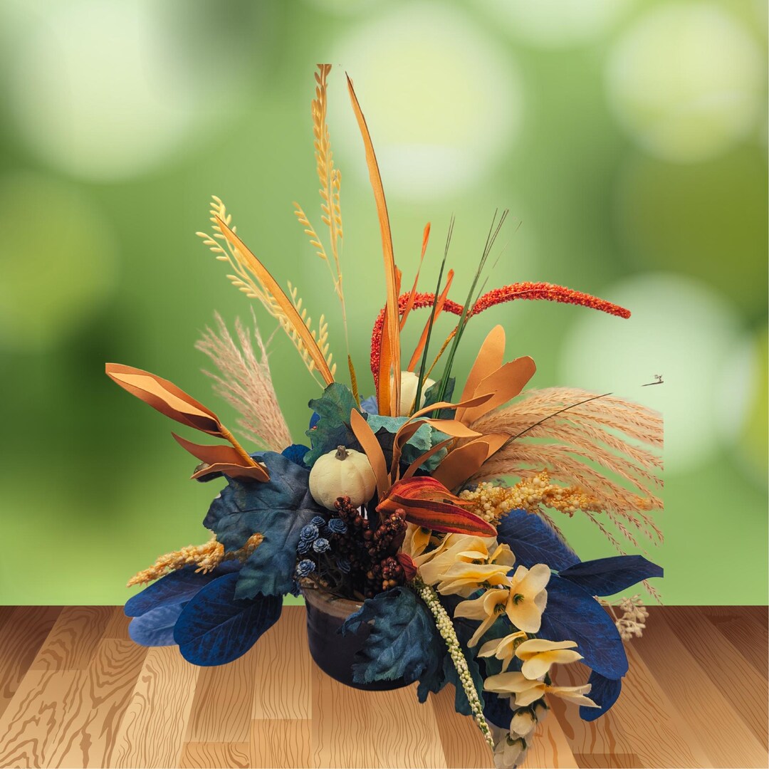 Fall Floral Arrangement: Pampas Grass, Blue Pumpkins, Thanksgiving ...