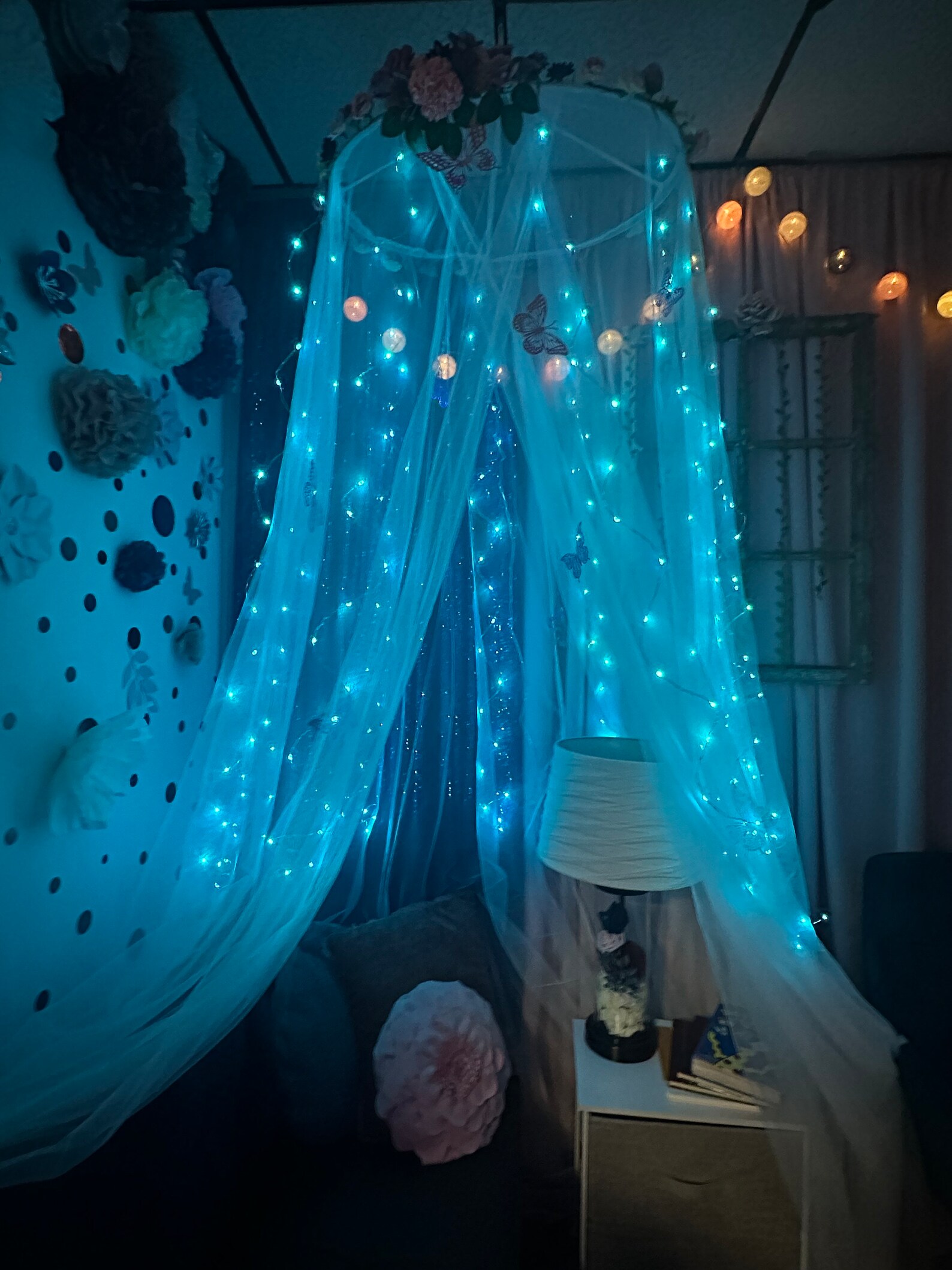 Flower Canopy With Fairy Lights (remote Included) and Butterfly Accents ...