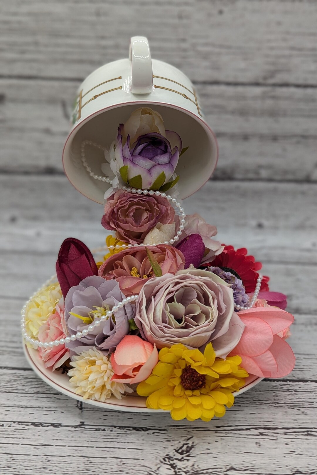 Floating Teacup Centerpiece: Floral Cascade, Vintage Tea Party Decor - Etsy