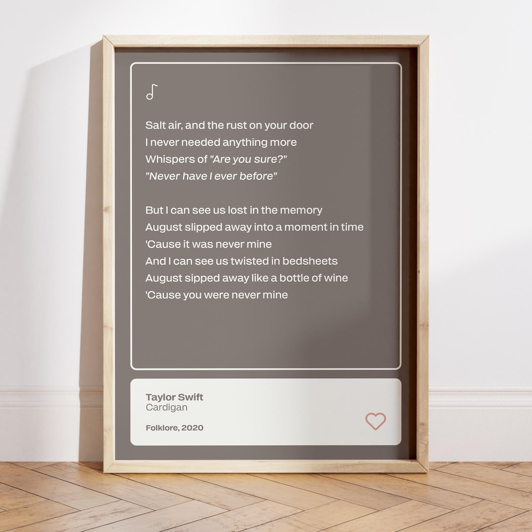 Taylor Swift Cardigan Song Lyrics Poster Taylor Swift Folklore ...
