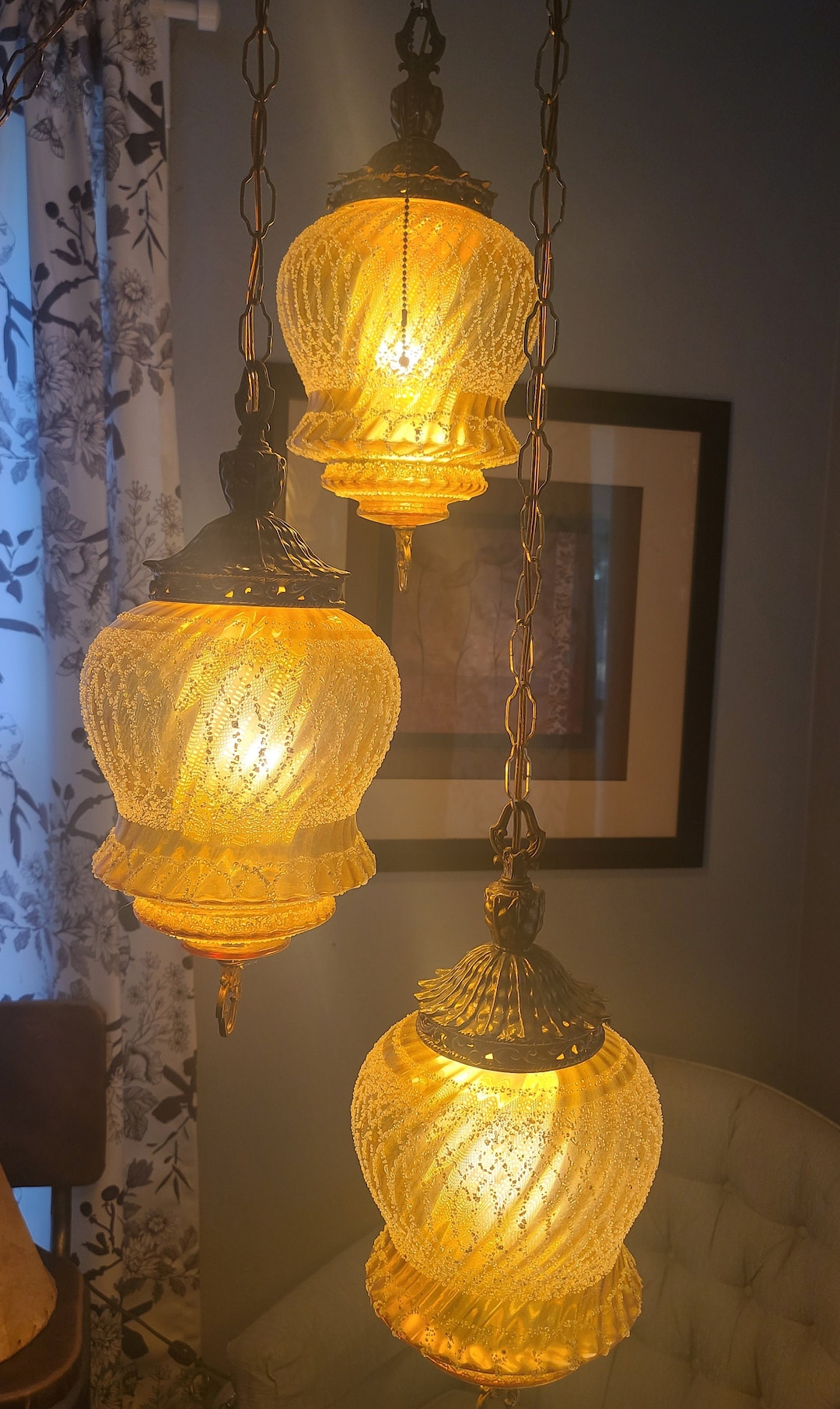 MCM Vintage Three Hanging Lights Gold and Brass - Etsy