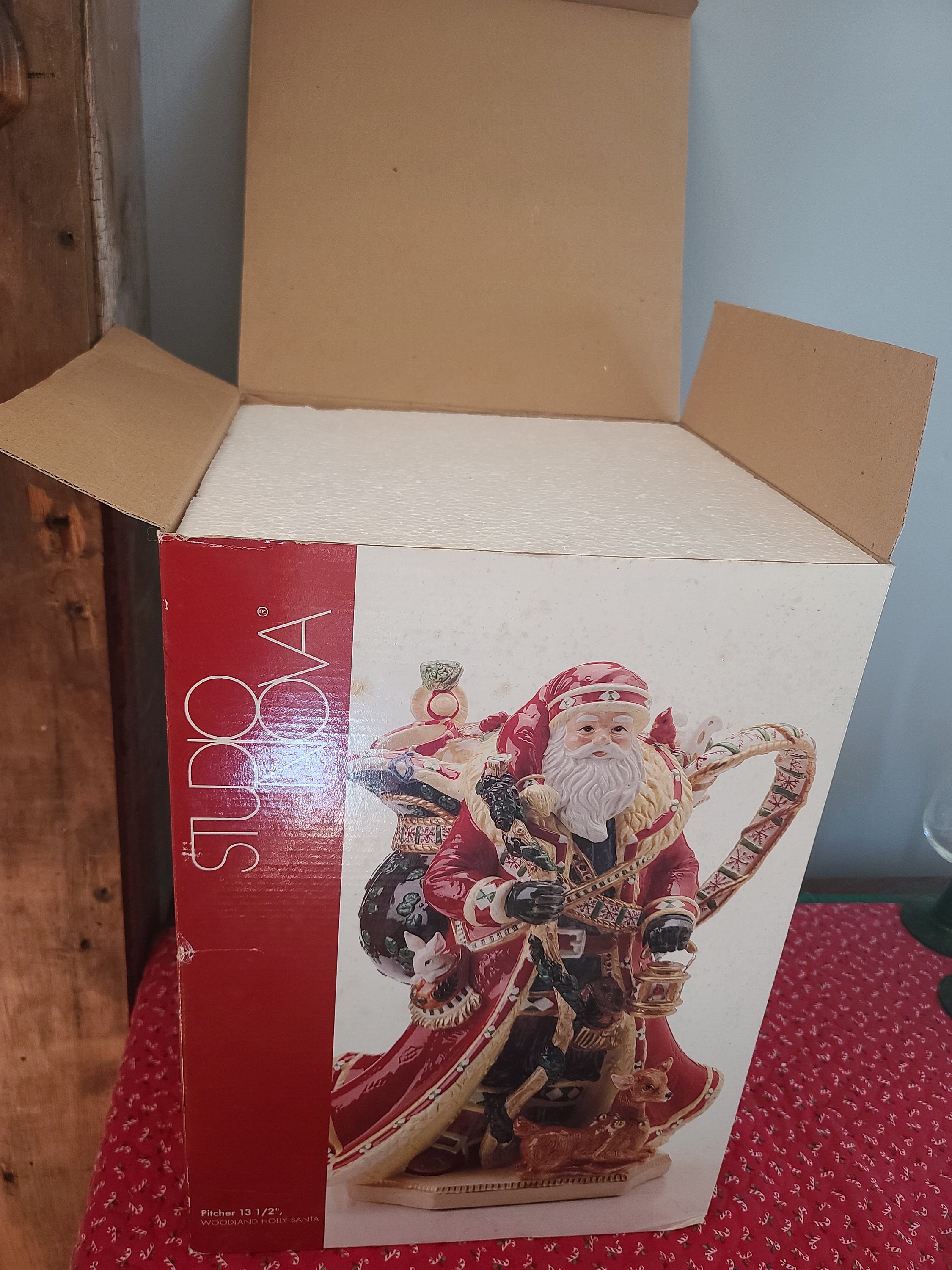 Vintage Ceramic Studio Nova MIKASA Woodland Holly Santa Claus Pitcher ...