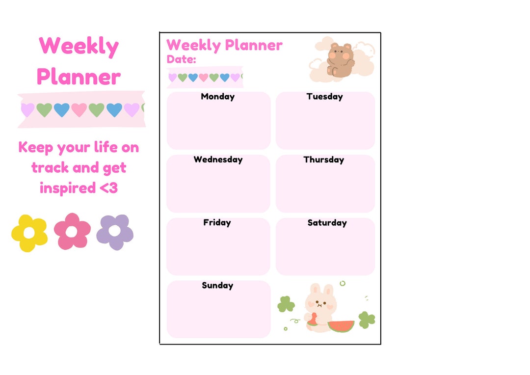 Cute Printable Weekly Planner | Kawaii Printable Weekly Planner ...