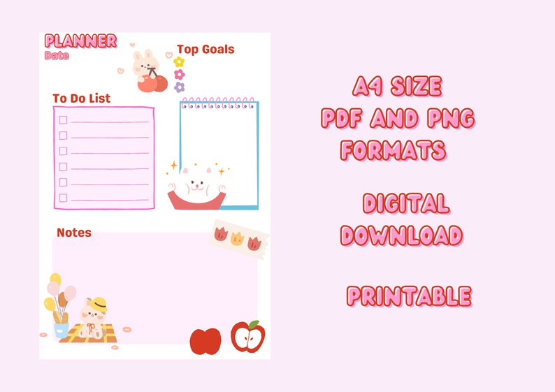 Cute Printable Planner | Digital Download | Kawaii and Aesthetic ...