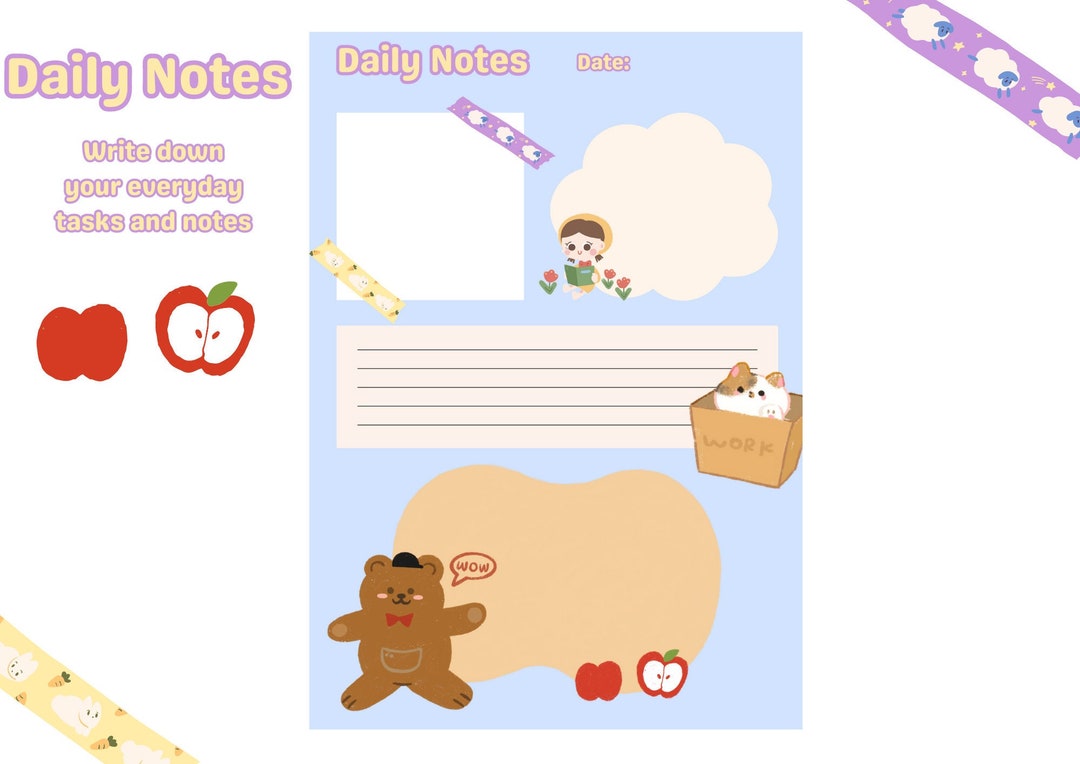 Cute Printable Daily Notes | Kawaii Printable Daily Planner/to Do List ...