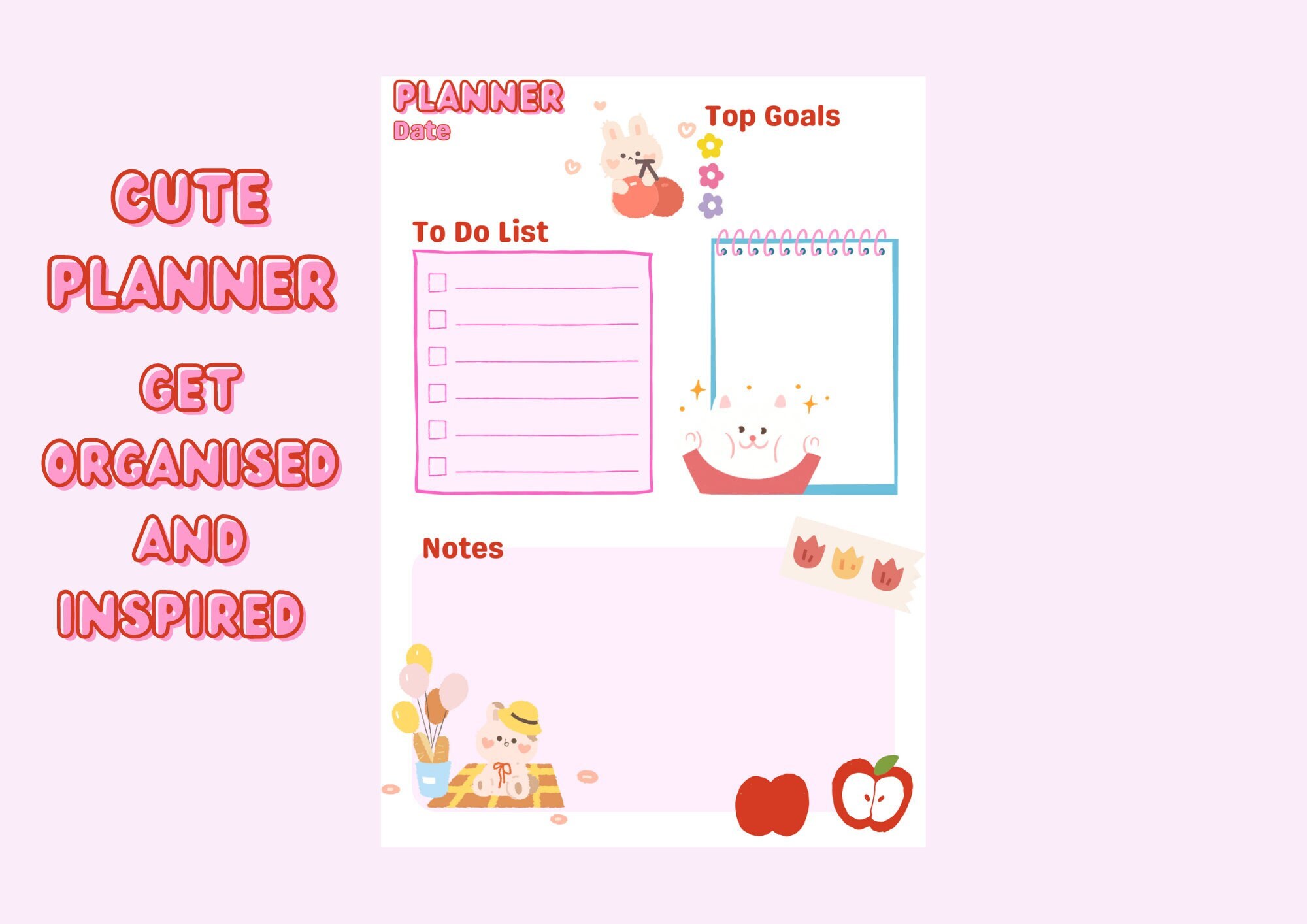 Cute Printable Planner | Digital Download | Kawaii and Aesthetic ...