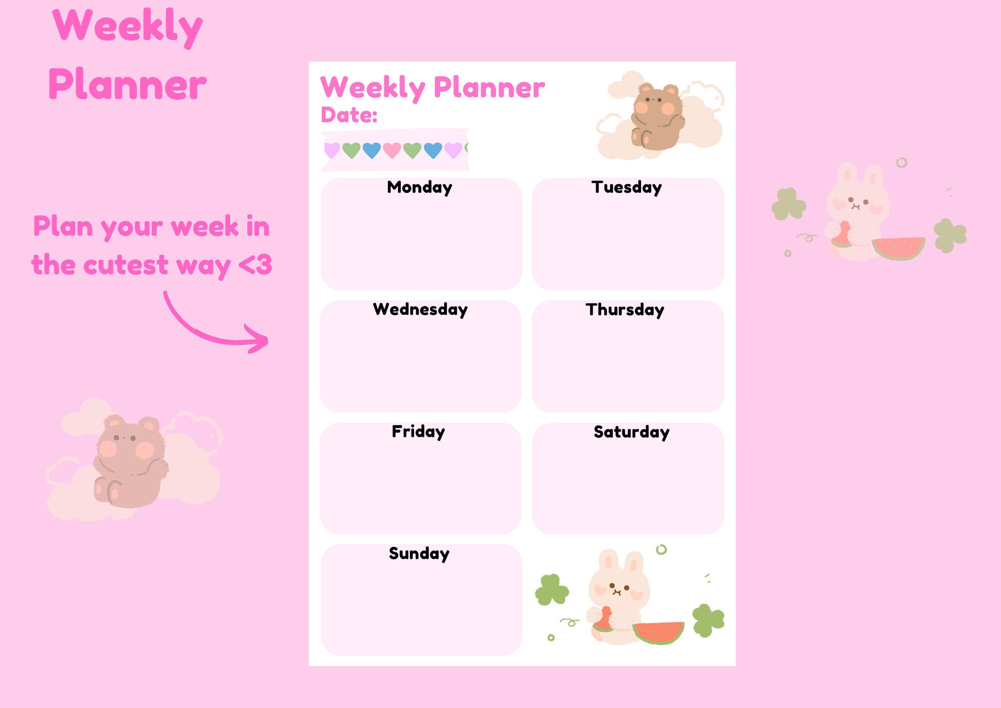 Cute Printable Weekly Planner | Kawaii Printable Weekly Planner ...
