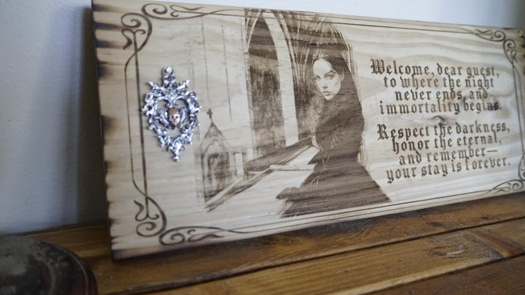Vampire Welcome Sign - Customizable Burned Wood Wall Art With Medallion ...