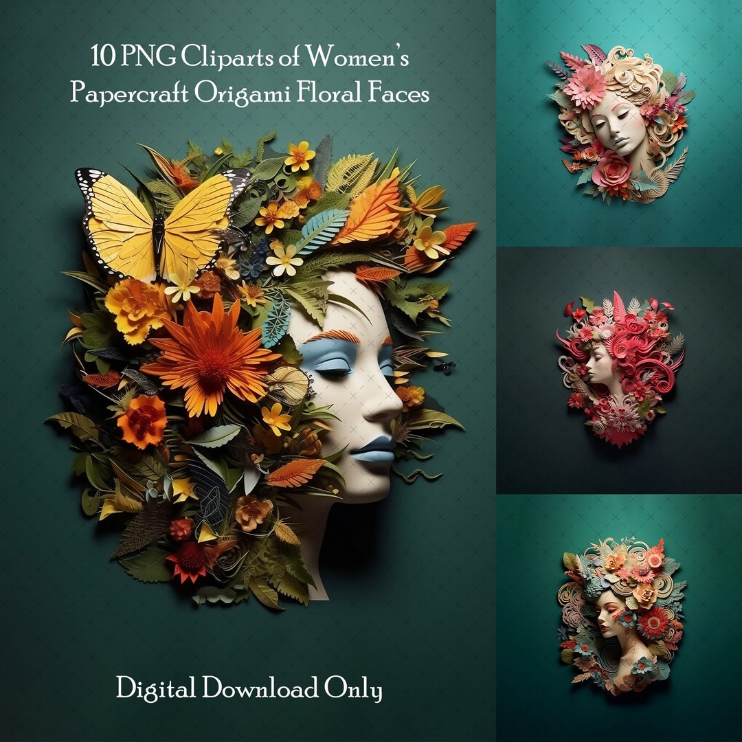 10 Women's Papercraft Origami Floral Faces. - Etsy
