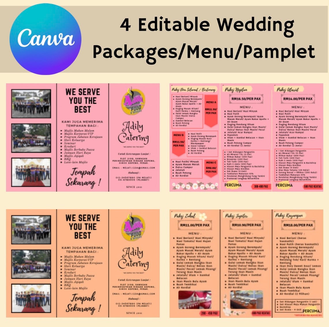 Editable Canva Design | Pamplet Wedding Packages | Edit on Canva ...