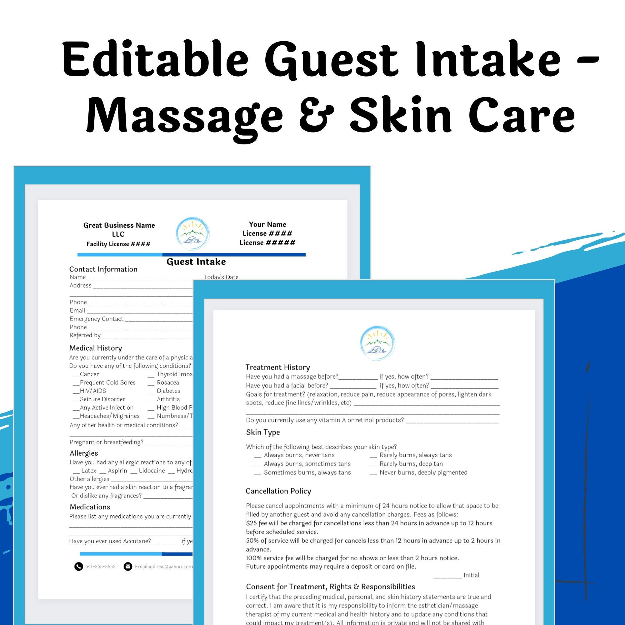 Massage and Skin Care Intake Form - Etsy