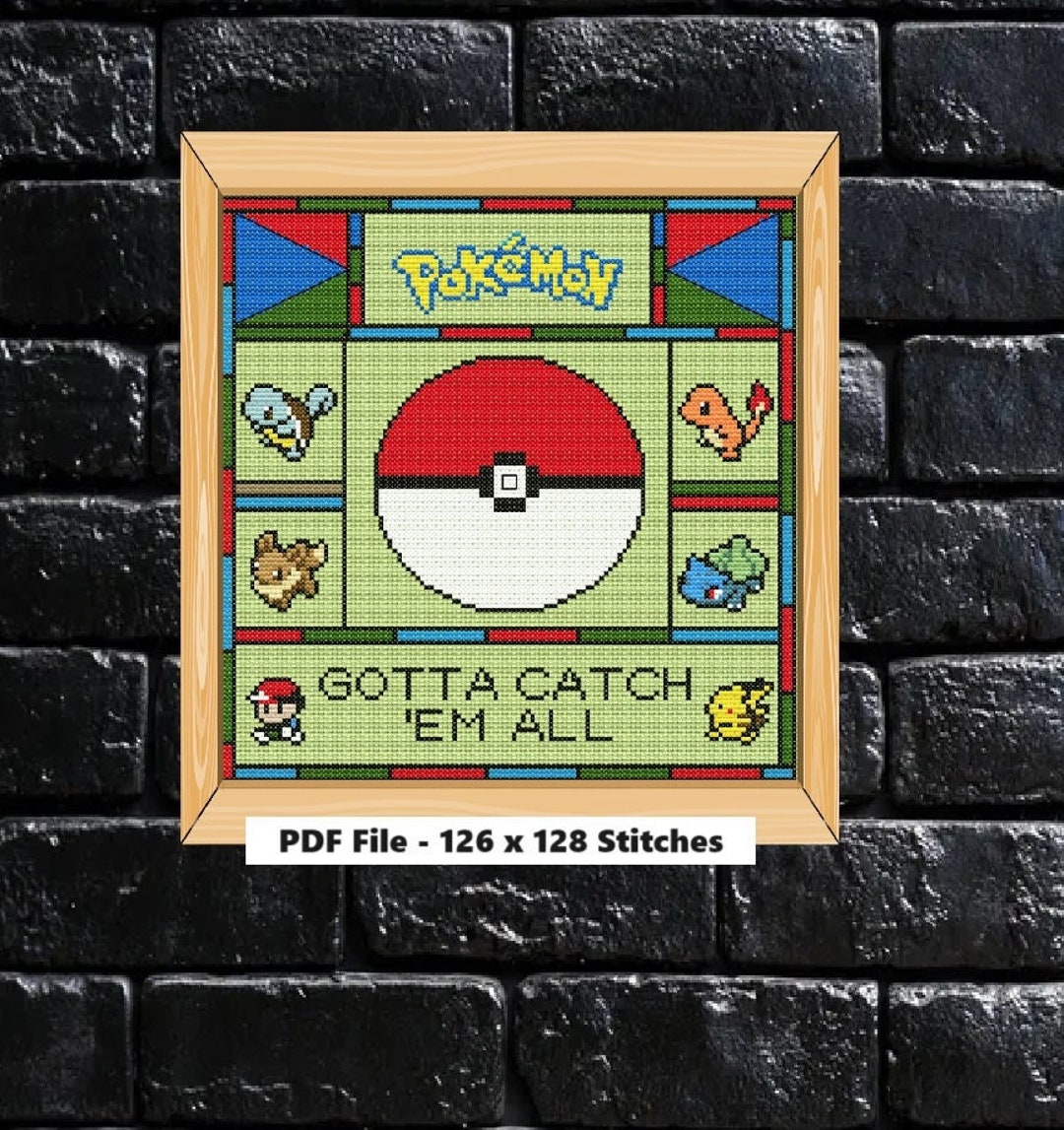 Pokemon Generation One Motif Pikachu Ash Pokeball Cross Stitch Pattern ...