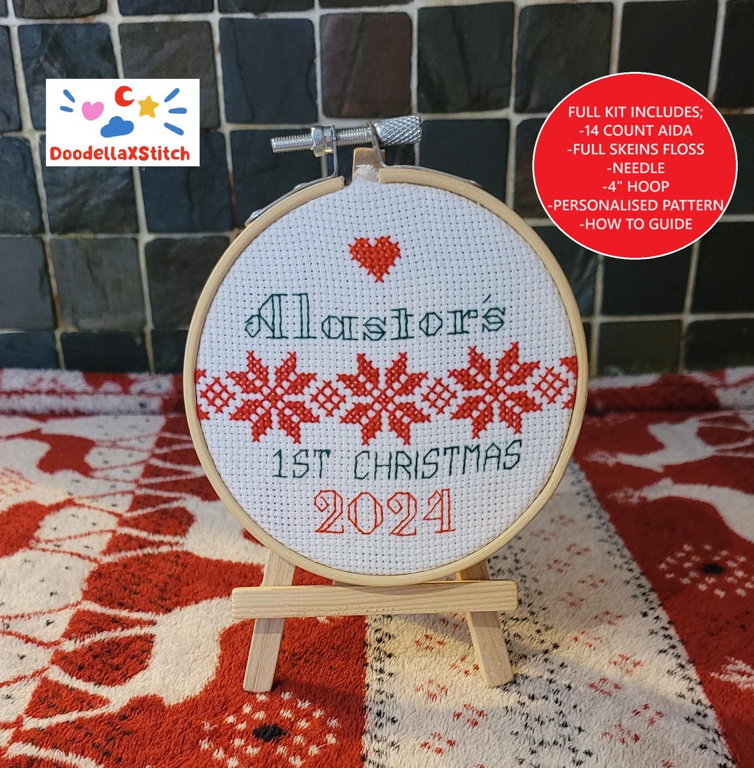 Personalised Baby's First Christmas Cross Stitch Kit DIY Handmade Craft ...