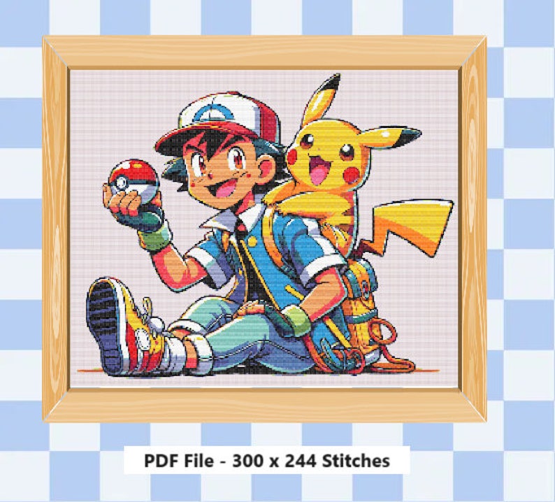 Ash and Pikachu Cross Stitch Pattern PDF Instant Download - Etsy Canada