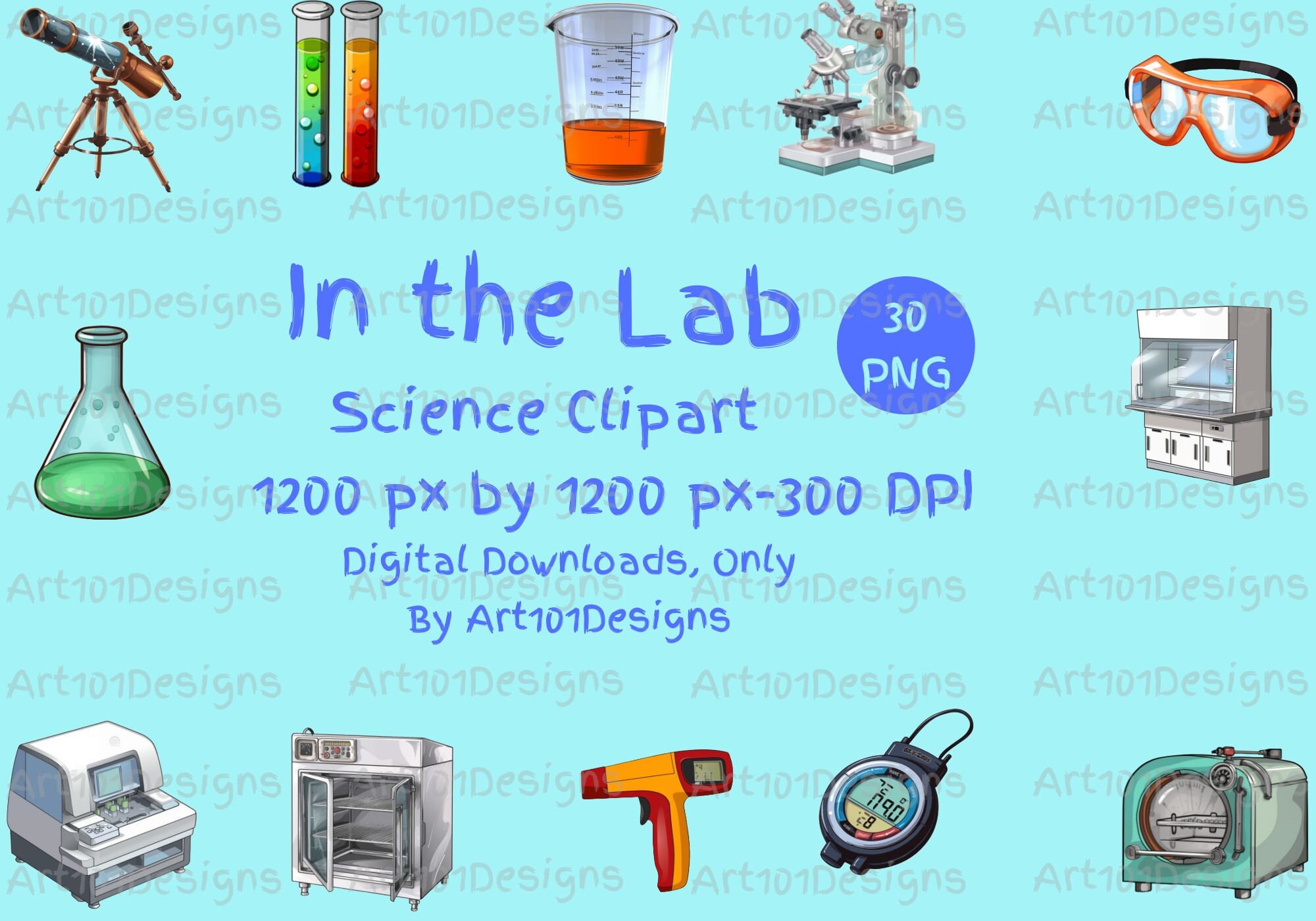 In the Lab Science Clipart – Cute Chemistry Beakers Test Tubes DNA ...