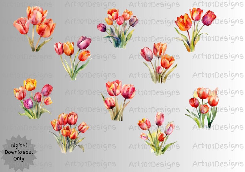 Tulips Clipart Set - Watercolor Flower Clipart - Floral Clipart ...