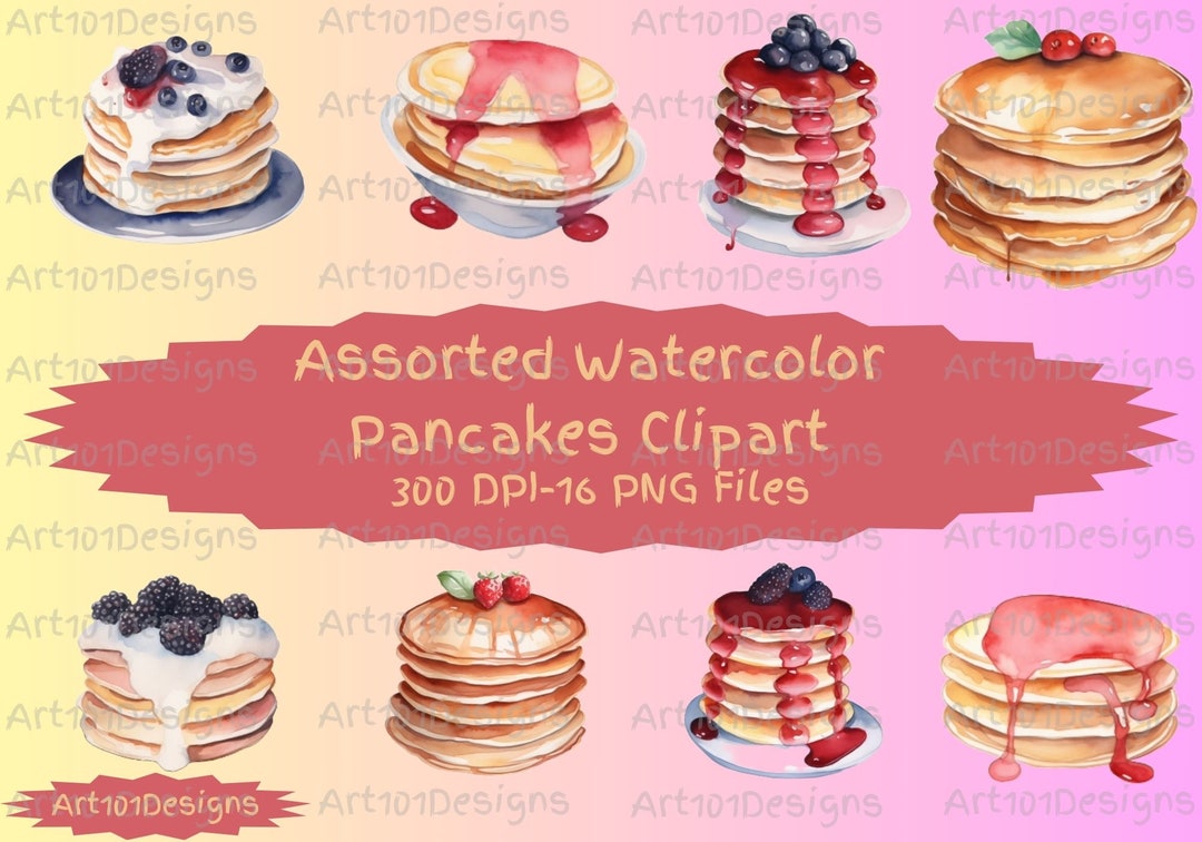 Assorted Watercolor Pancakes Clipart - Breakfast Clipart - Food Clipart ...