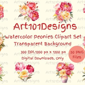 Watercolor Peonies Clipart Set - Watercolor Flower Clipart - Floral ...