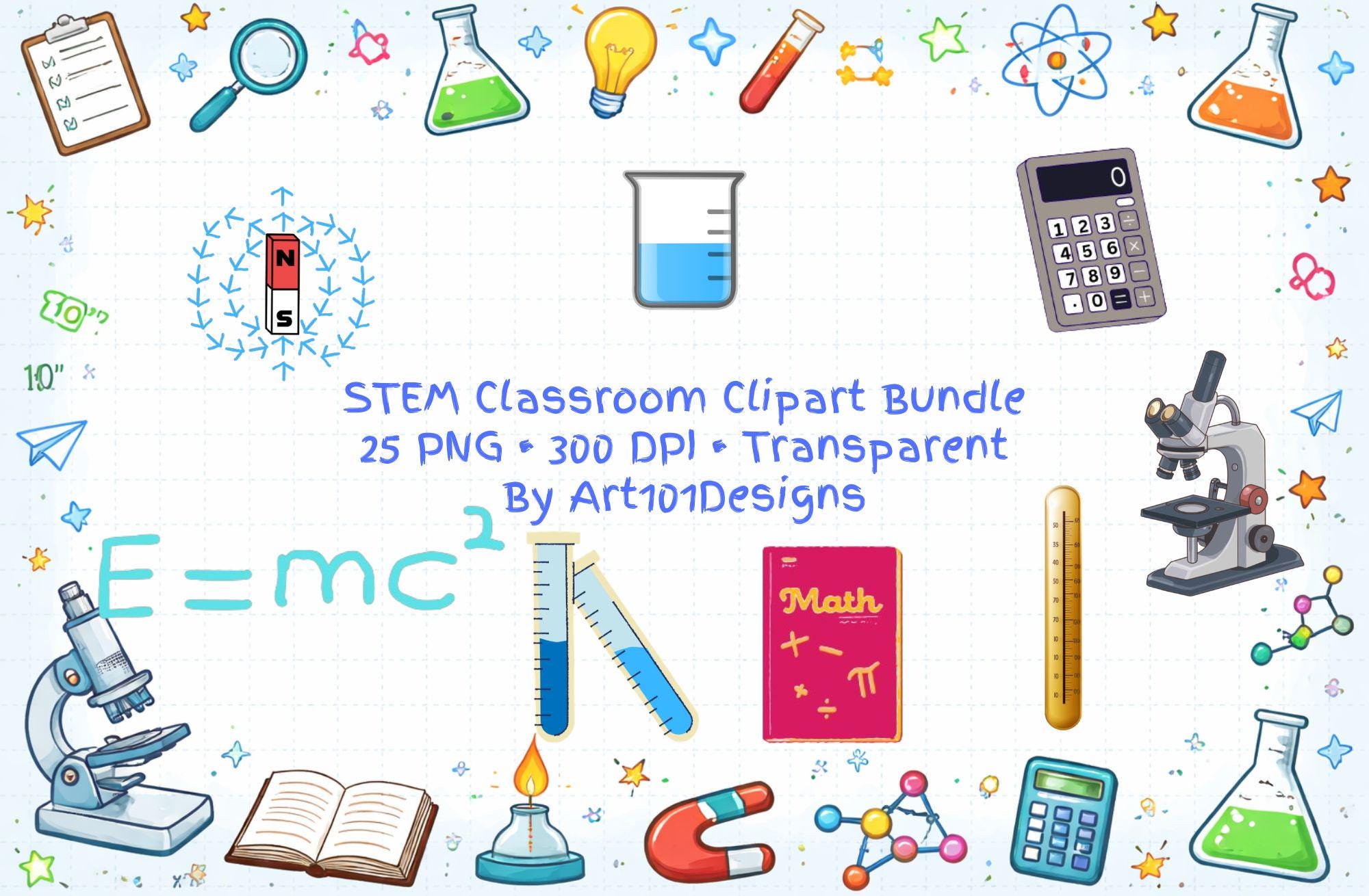 STEM Clipart Bundle PNG – 25 Science, Technology, Engineering and Math ...
