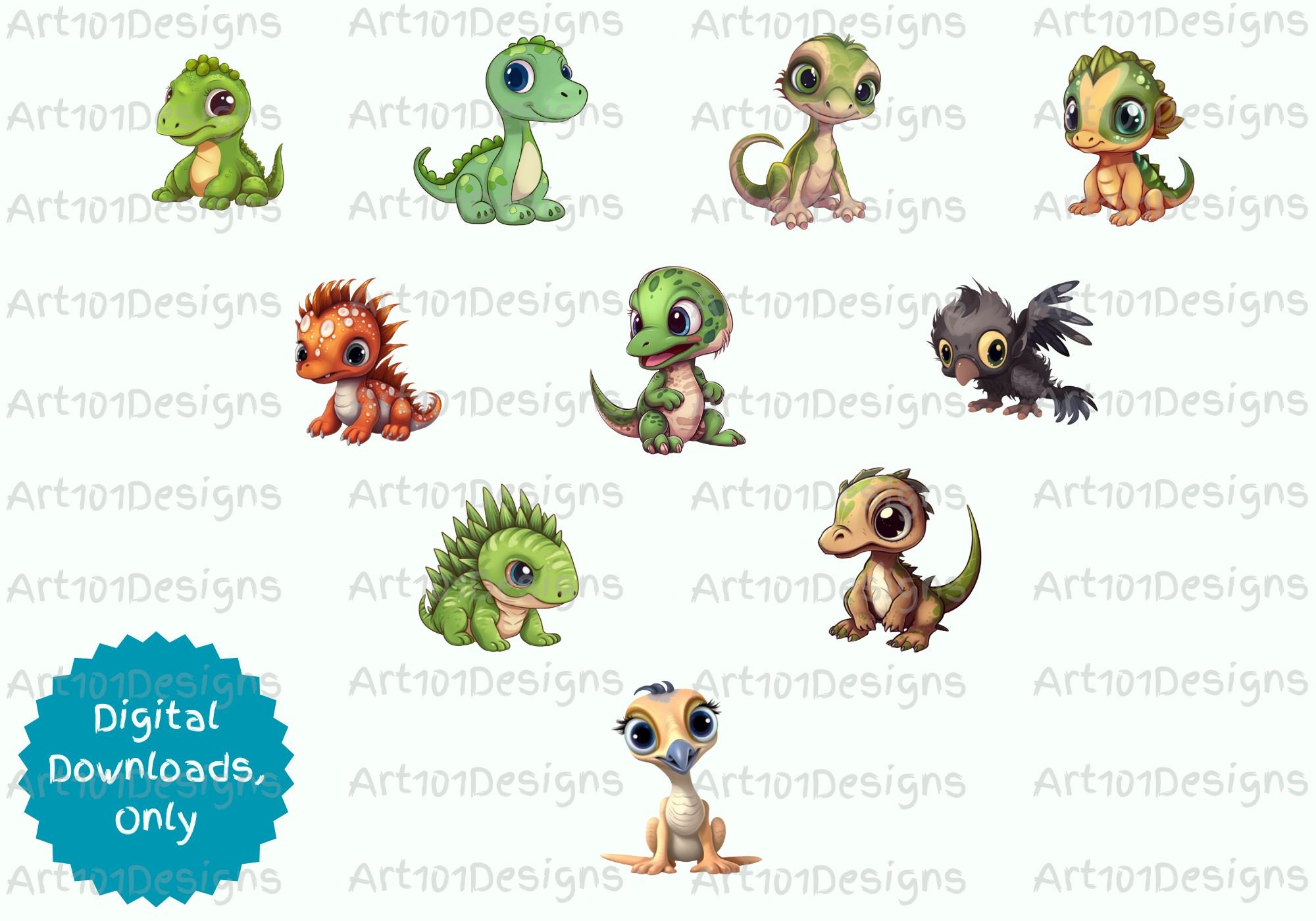 Gorgeous Baby Dinosaurs Watercolor Clipart Bundle – Cute Dino Nursery ...