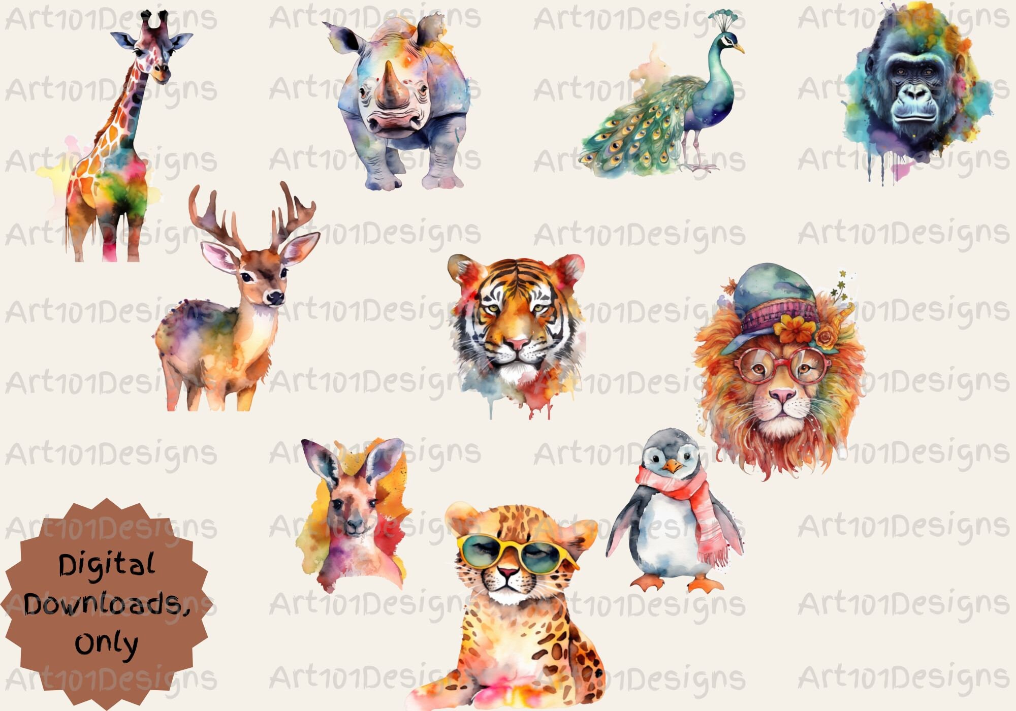 Funny Watercolor Animal Clipart - Animal Clipart - Animal Clipart PNG ...