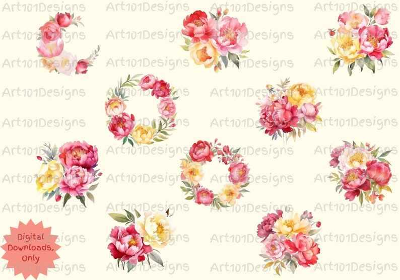 Watercolor Peonies Clipart Set Watercolor Flower Clipart Floral Clipart ...
