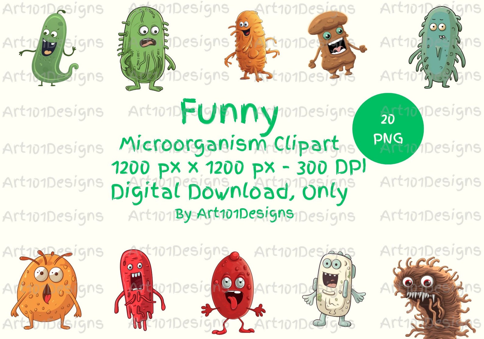 Funny Microorganism Clipart - Cartoon Microorganisms Clipart - Microbes ...