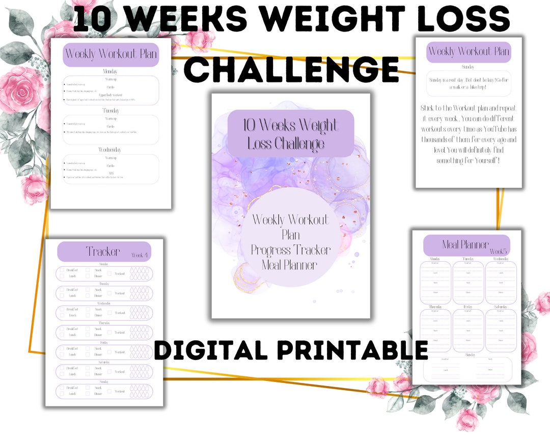 Digital Printable 10 Weeks Weight Loss Challenge, Workout Planner, Meal ...