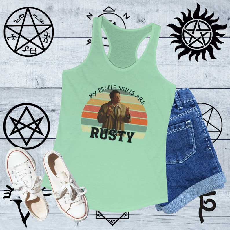 Castiel My People Skills Are Rusty Racerback Tank Womens Supernatural ...