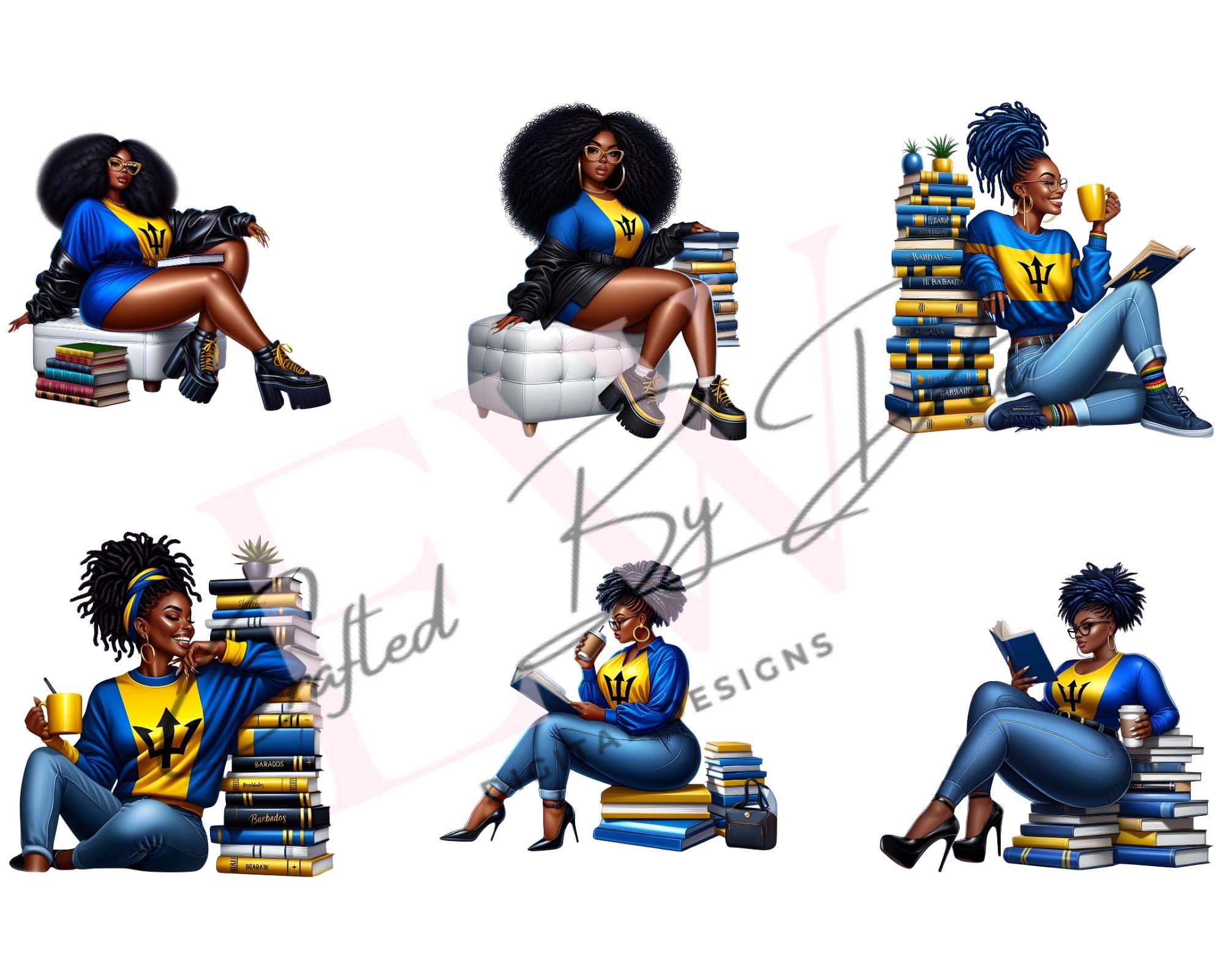 Bajan Book Lover Clipart Bundle: Caribbean Girl, Student Graphics - Etsy