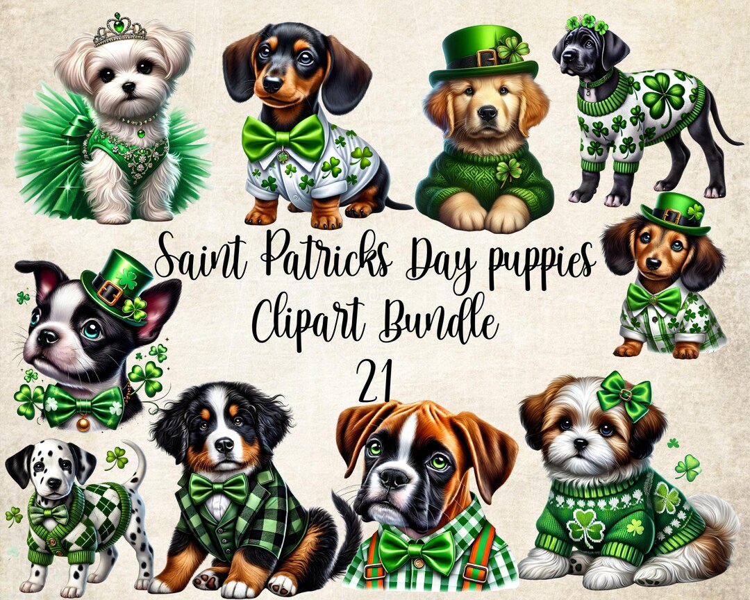 St. Patrick's Day Dog Clipart Bundle: Festive Irish Puppies (PNG) - Etsy