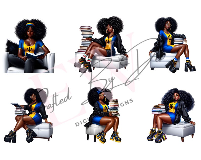 Bajan Book Lover Clipart Bundle: Caribbean Girl, Student Graphics - Etsy