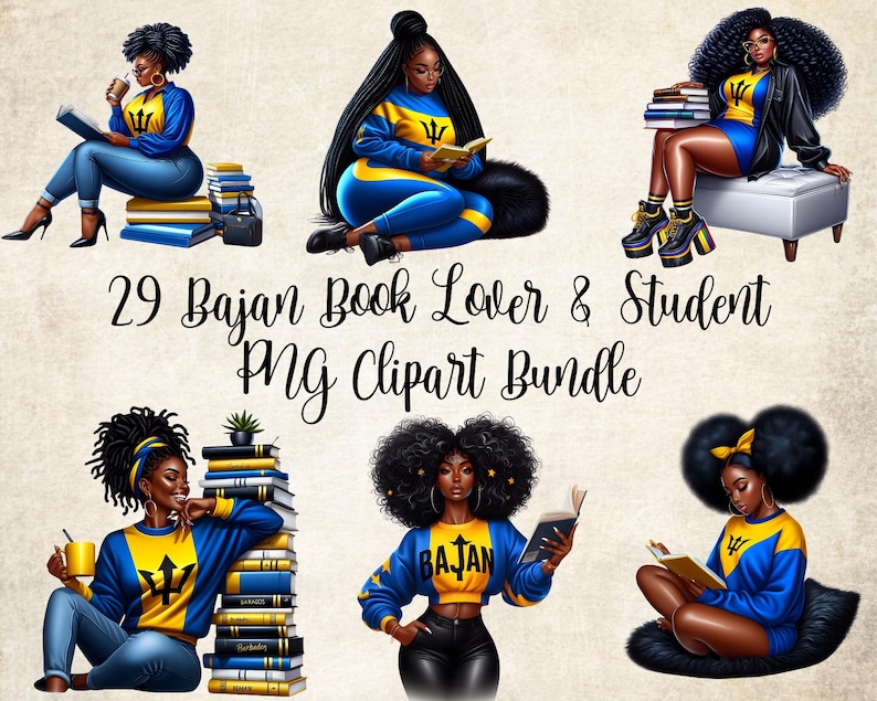Bajan Book Lover Clipart Bundle: Caribbean Girl, Student Graphics - Etsy