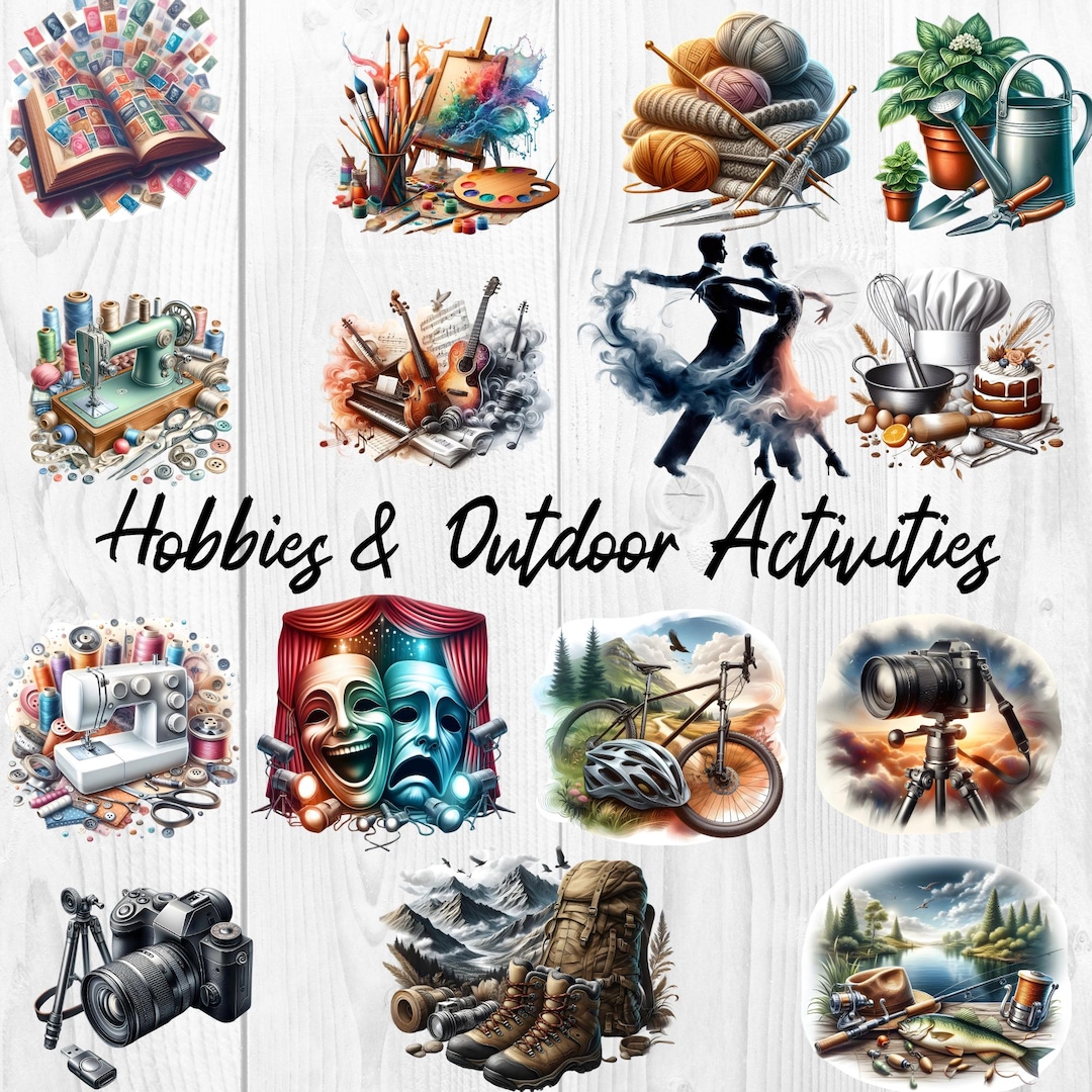 Hobbies Clipart Bundle: Painting, Knitting, Gardening (PNG Digital ...