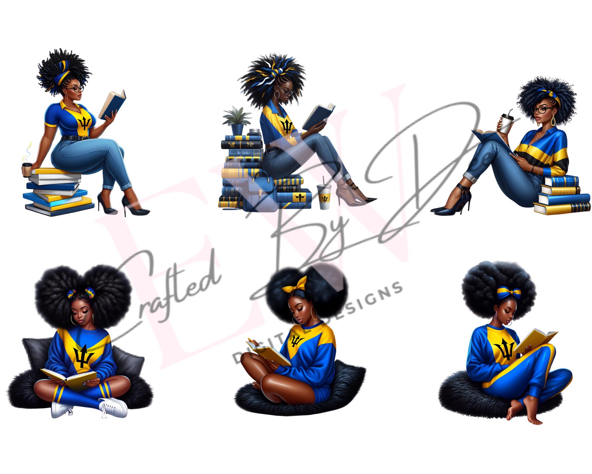 Bajan Book Lover Clipart Bundle: Caribbean Girl, Student Graphics - Etsy