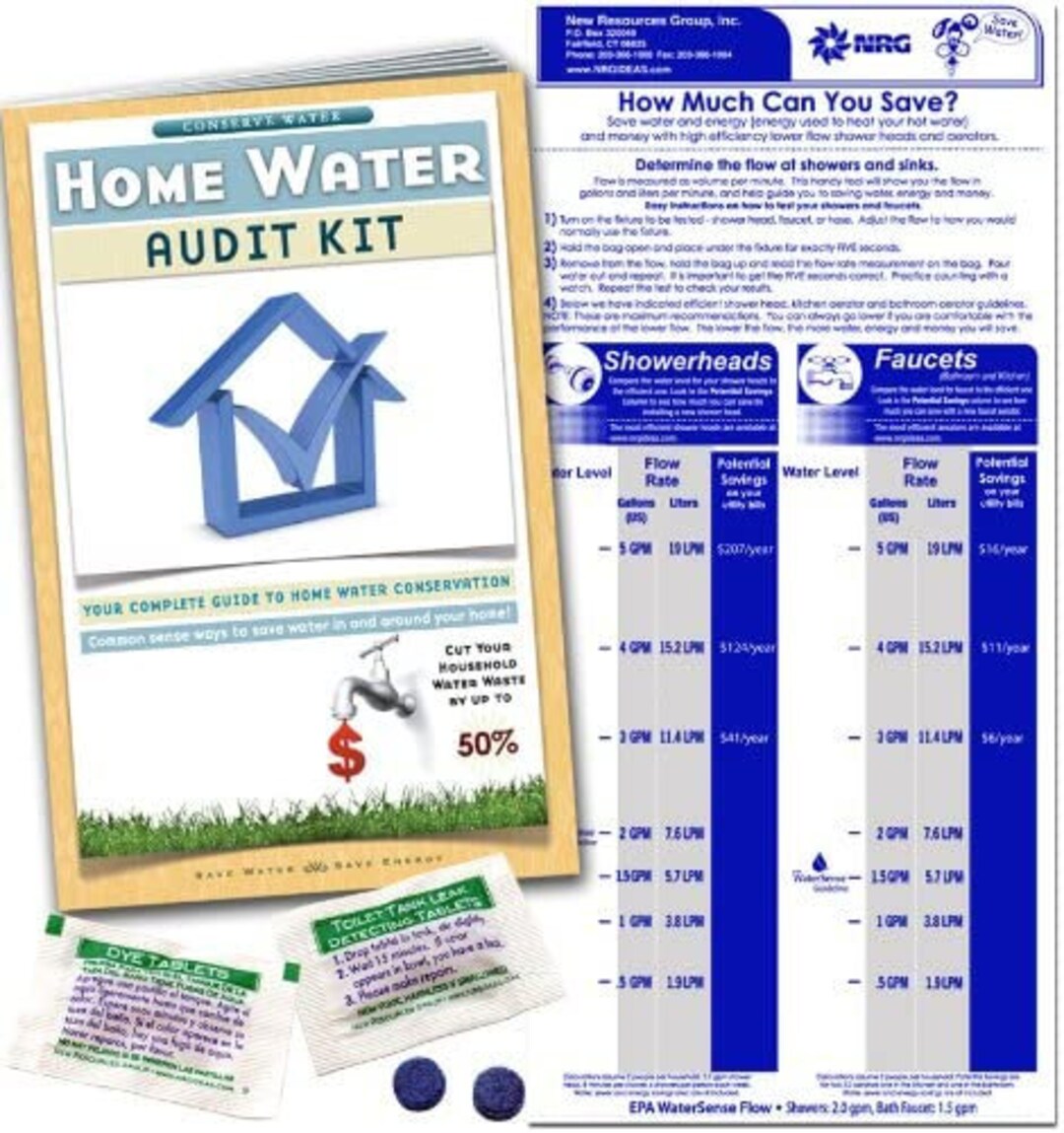 Home Water Audit Kit | Conservation Booklet Flow Gauge Measuring Bag ...