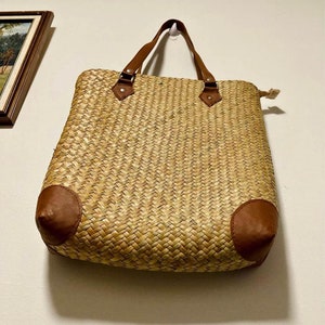 Straw Tote Bag Brown Strap - Etsy