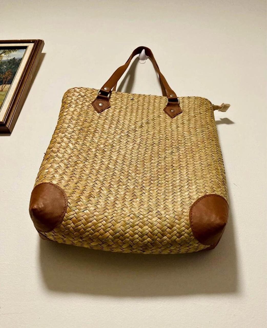Straw Tote Bag Brown Strap - Etsy